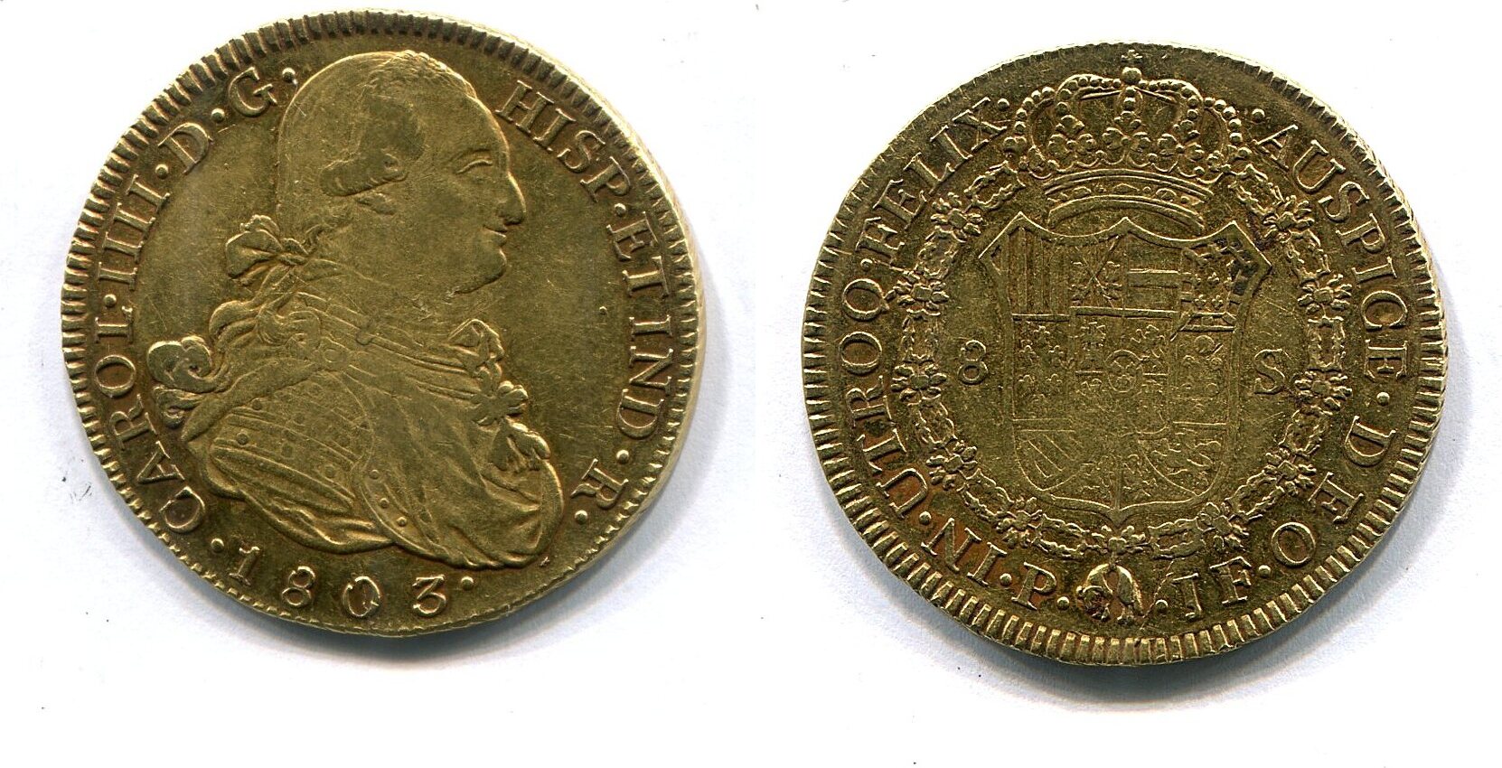 Kolumbien, 8 Escudos 1803P-JF CHarles IV. 1788-1808, VF+ | MA-Shops