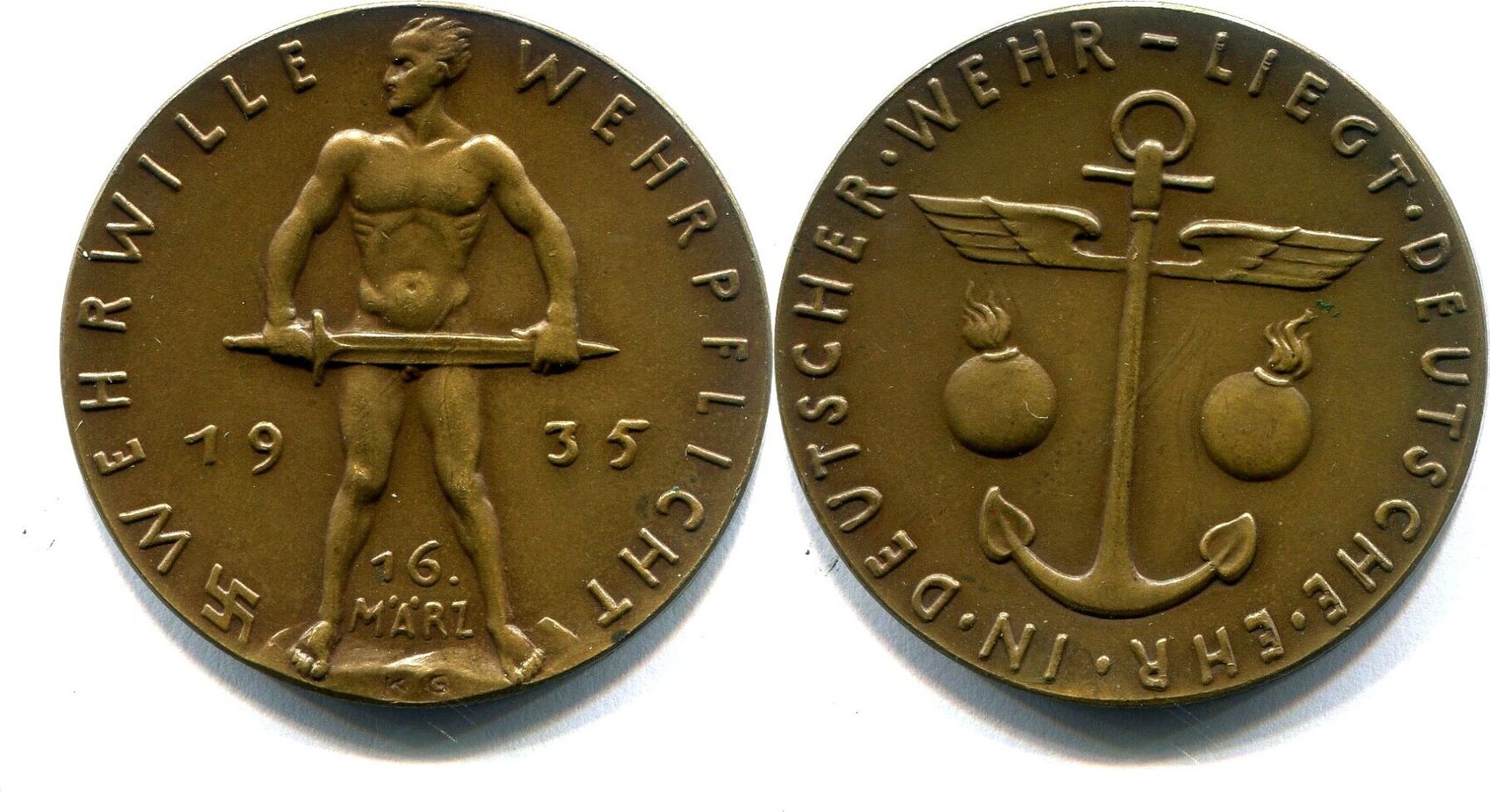 Deutschland III Reich Bronze Medaille Auf Die Wehrpflicht Und Die Deutschland III Reich Bronze Medaille Auf Die Wehrpflicht Und Die