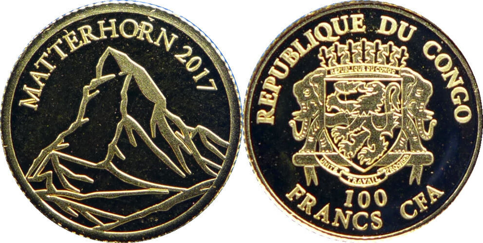 Kongo 100 Francs CFA 2017 Smallest Gold classics - The Matterhorn ...