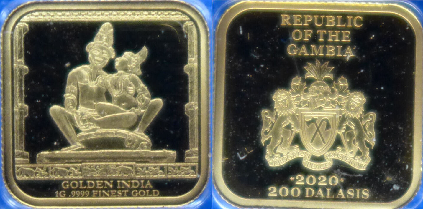 Gambia 200 Dalasis 2020 Golden India - Die zärtliche Annäherung- 1 g ...
