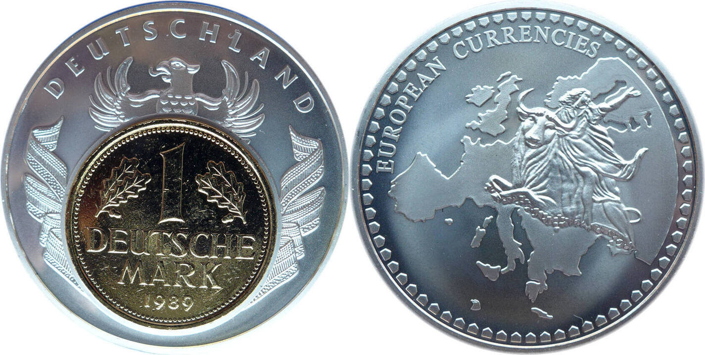 Medaille mit Inlay 1 DM 1989 Das Geld Europas - Inlay Präg. Deutschland ...