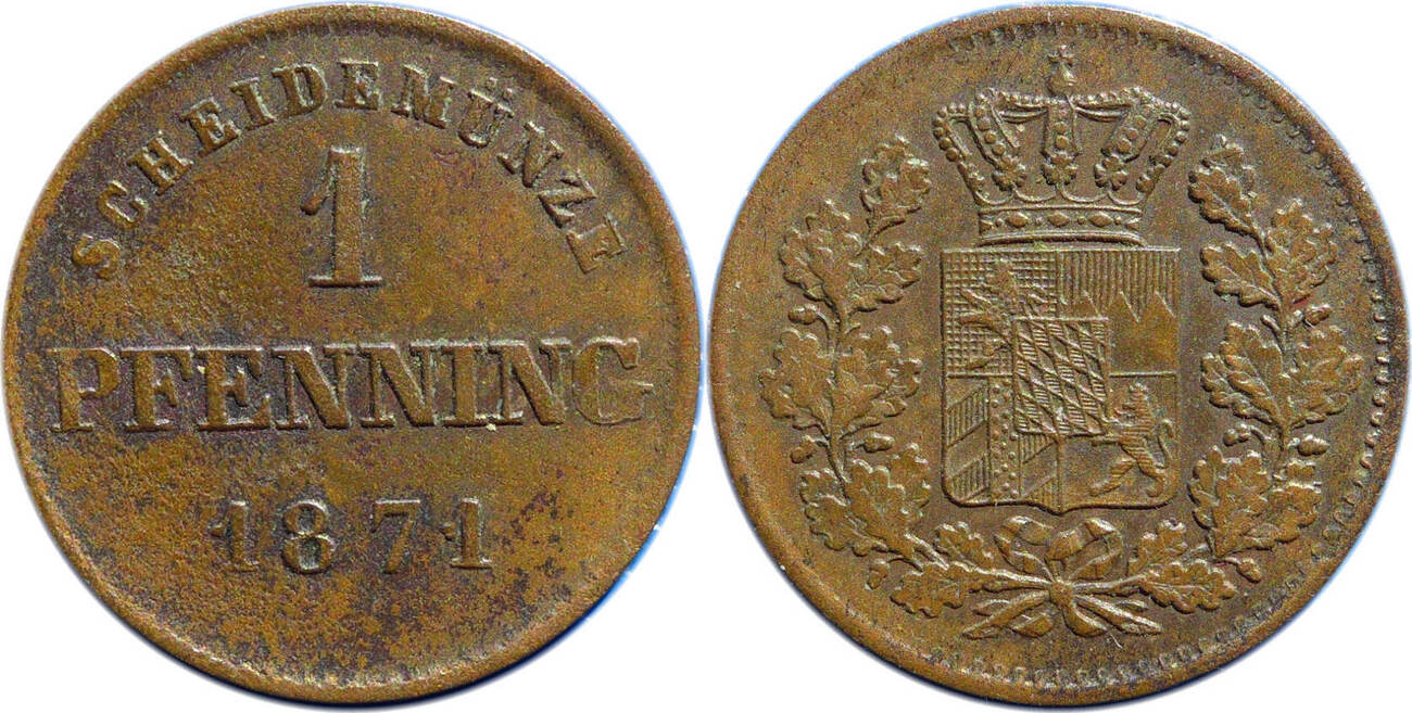 Bayern 1 Pfenning 1871 Scheidemünze VF | MA-Shops