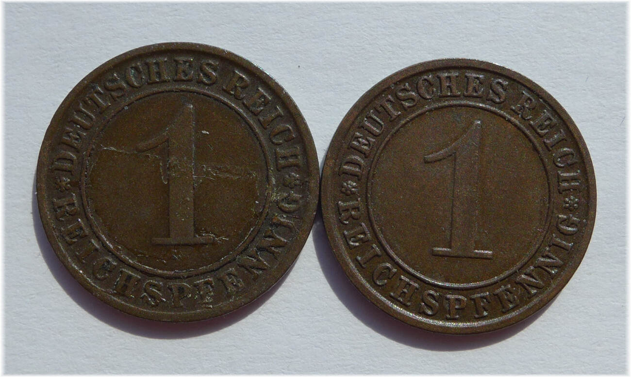 Deutsches Reich 1925 A/1934 A 2 x 1 Reichspfennig VF | MA-Shops