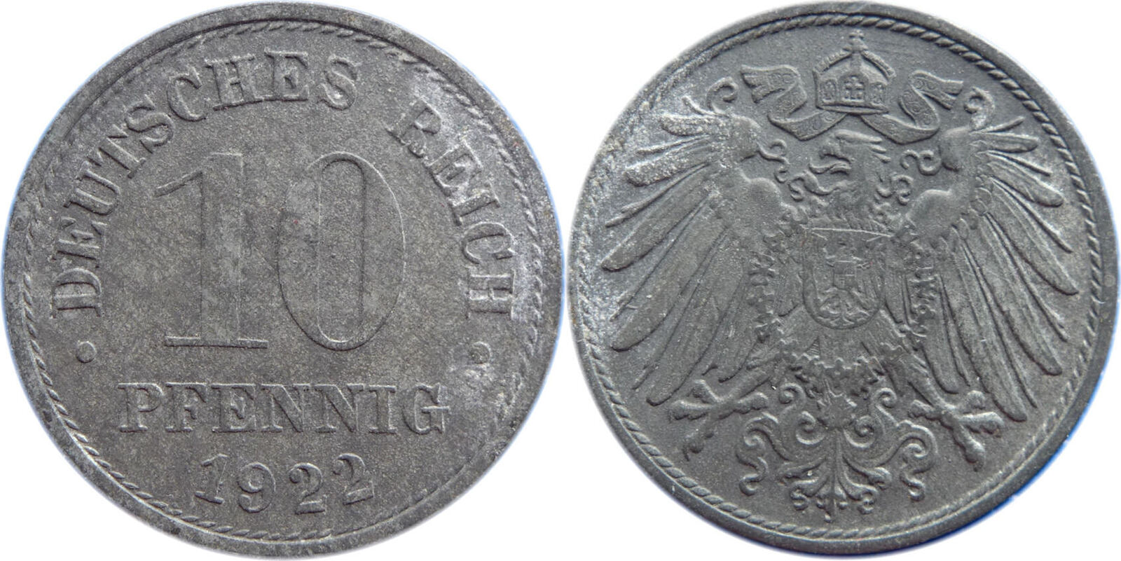 Weimarer Republik 10 Pfennig 1922 ohne Münzzeichen! VF-EF | MA-Shops