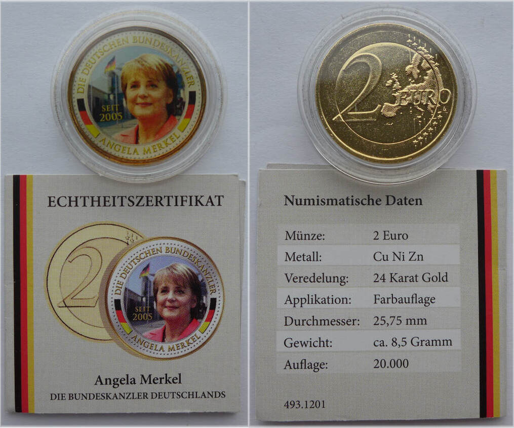 Deutschland 2 Euro Die Deutschen Bundeskanzler - Angela Merkel - EF kl ...