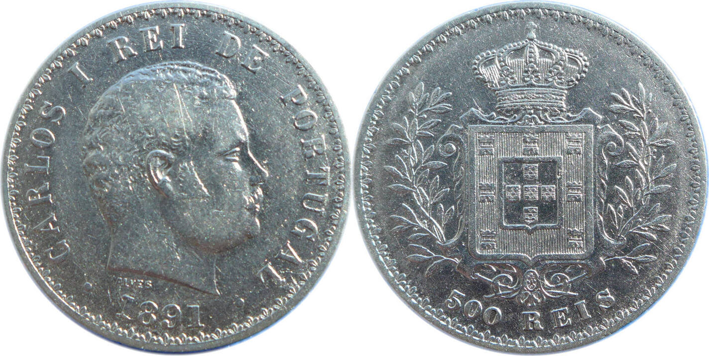Portugal 500 Reis 1891 Carlos I. (1889-1908) - Kursmünze VF | MA-Shops