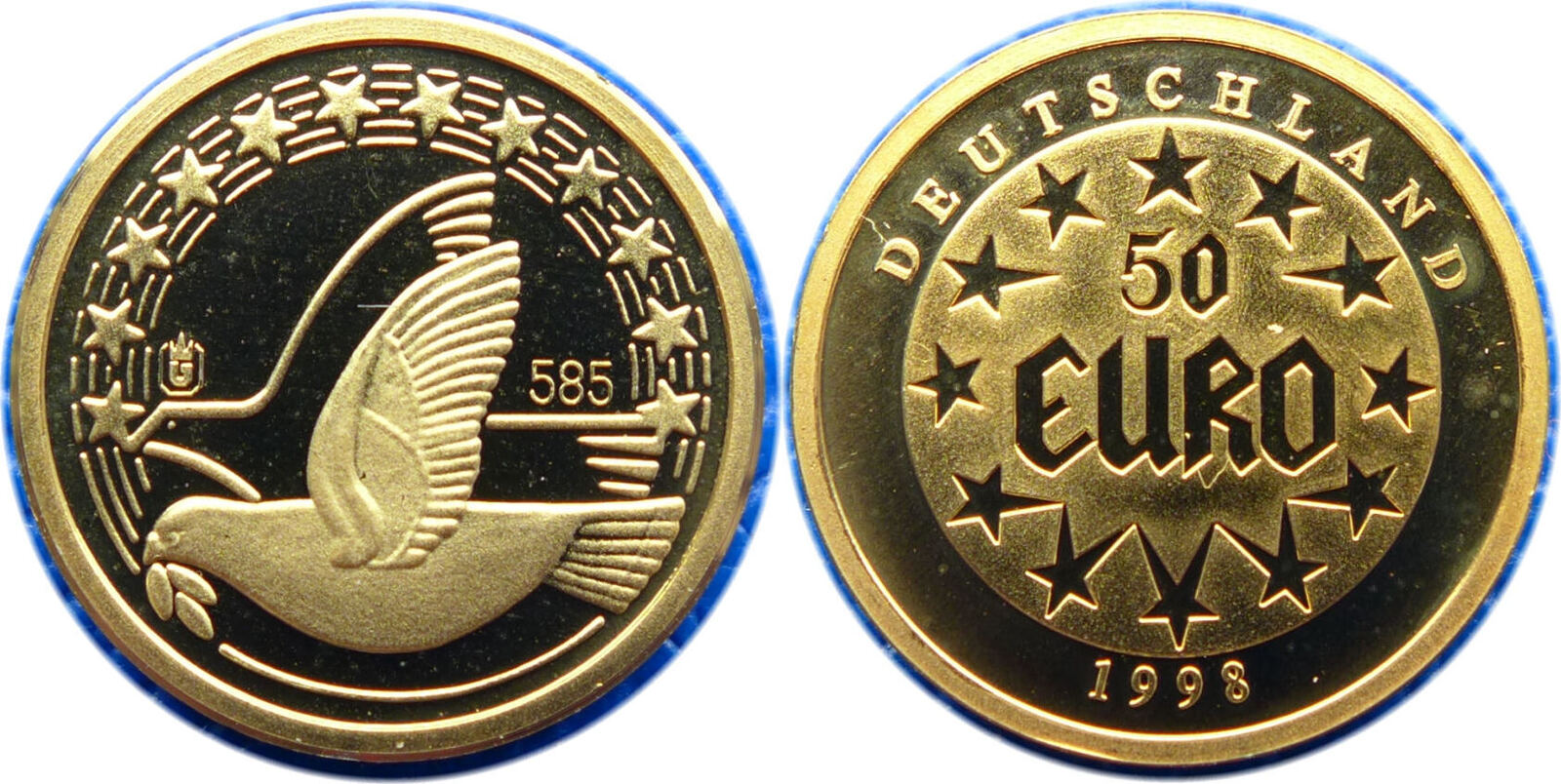 Deutschland 50 Euro 1998 Die ersten Euro-Prägungen in Gold - EURO-Vorläufer Friedenstaube - 1/20 ...