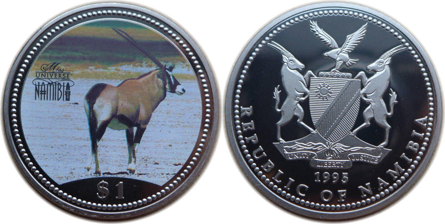 Namibia 1 Dollar 1995 Oryx-Antilope - Farbmünze Proof | MA-Shops