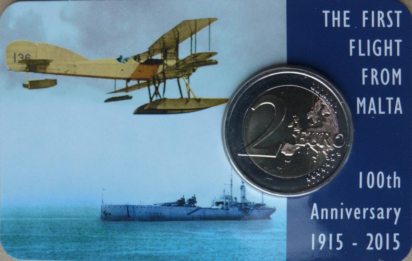 2 Euro 2015 100 Jahre erster Flug von Malta - in Coincard BU | MA-Shops