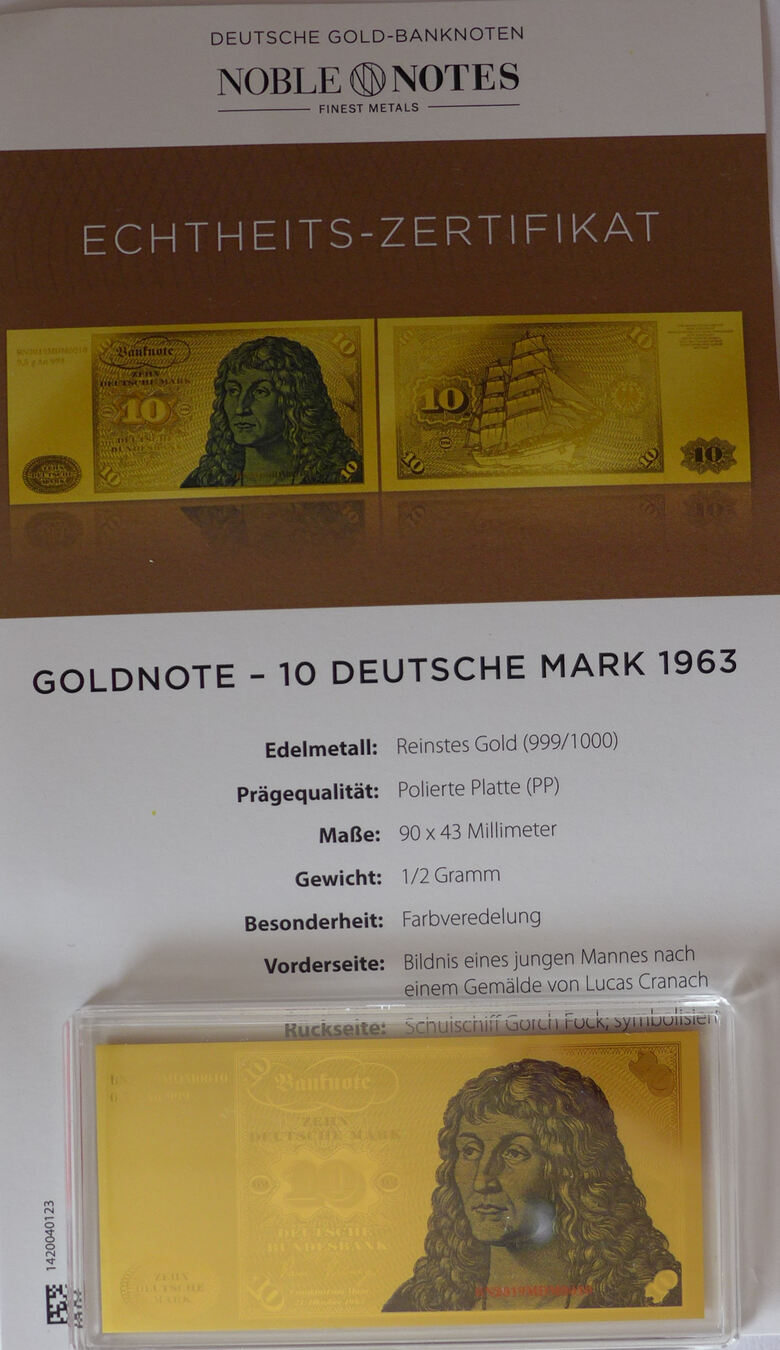 Deutschland Goldnote 2019 Deutsche Gold-Banknoten -10 Deutsche Mark ...