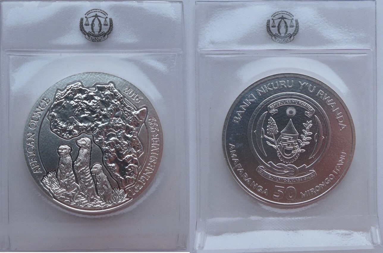 Ruanda 50 Francs - Amafaranga 2016 African Ounce - Erdmännchen - 1 Oz ...