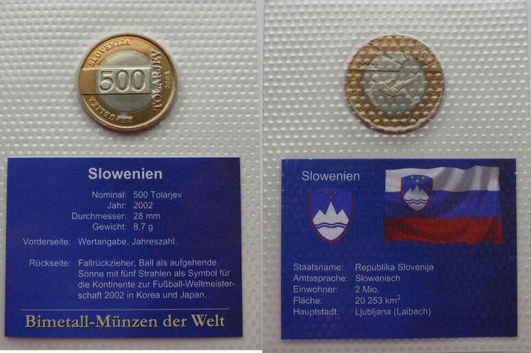 Slowenien 500 Tolarjev 2002 Bimetall-Münzen der Welt - in Noppenfolie ...