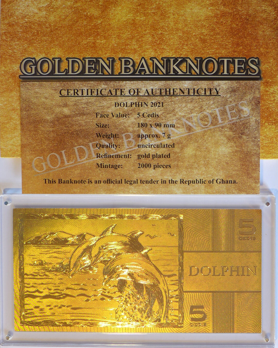 Ghana 5 Cedis 2021 Golden Banknotes - Dolphin/Delfin - vergoldet unc ...