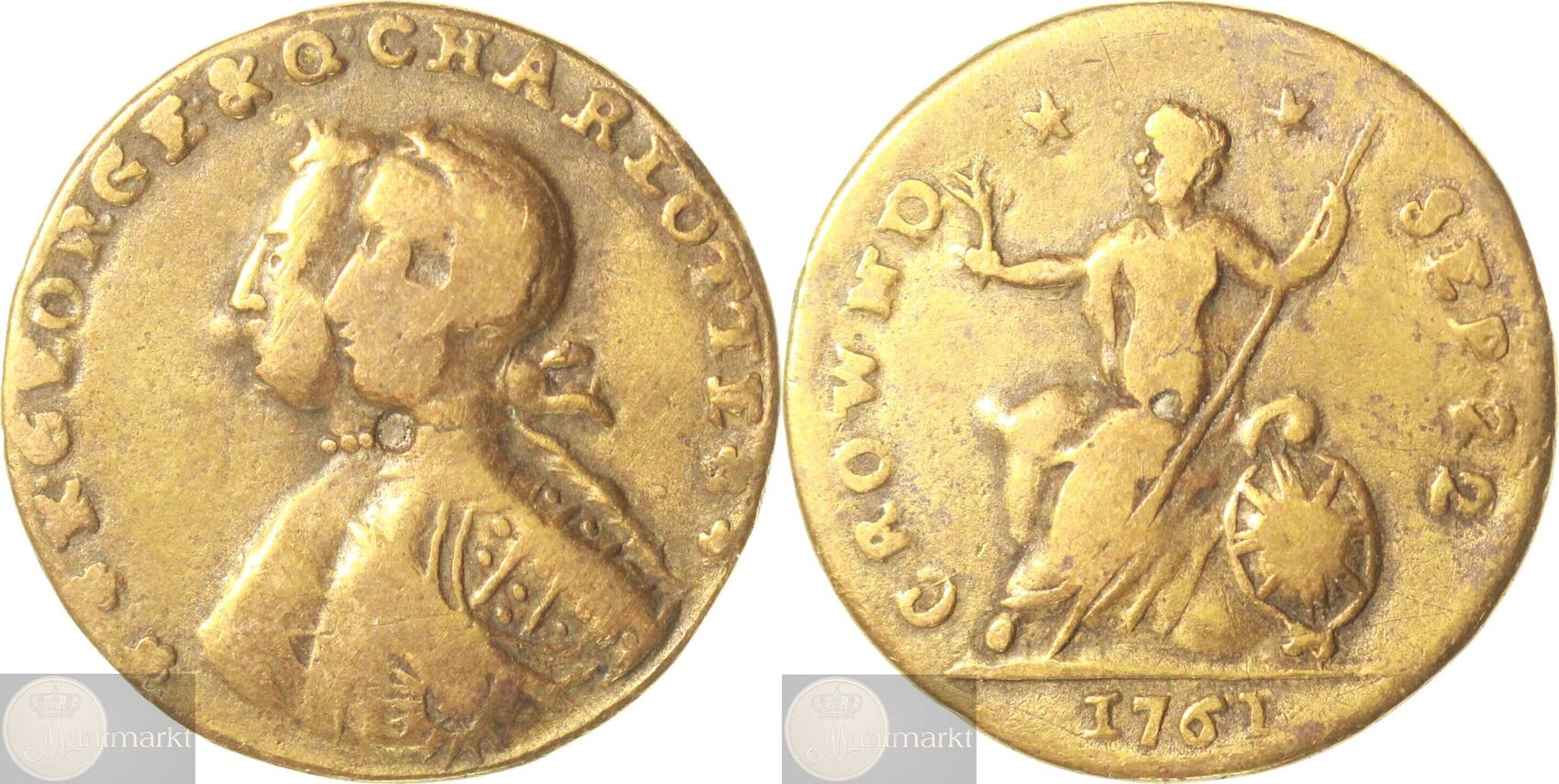 Great-Britain Historical Medal 1761 Coronation of King George III and Queen Charlotte F, damaged ...