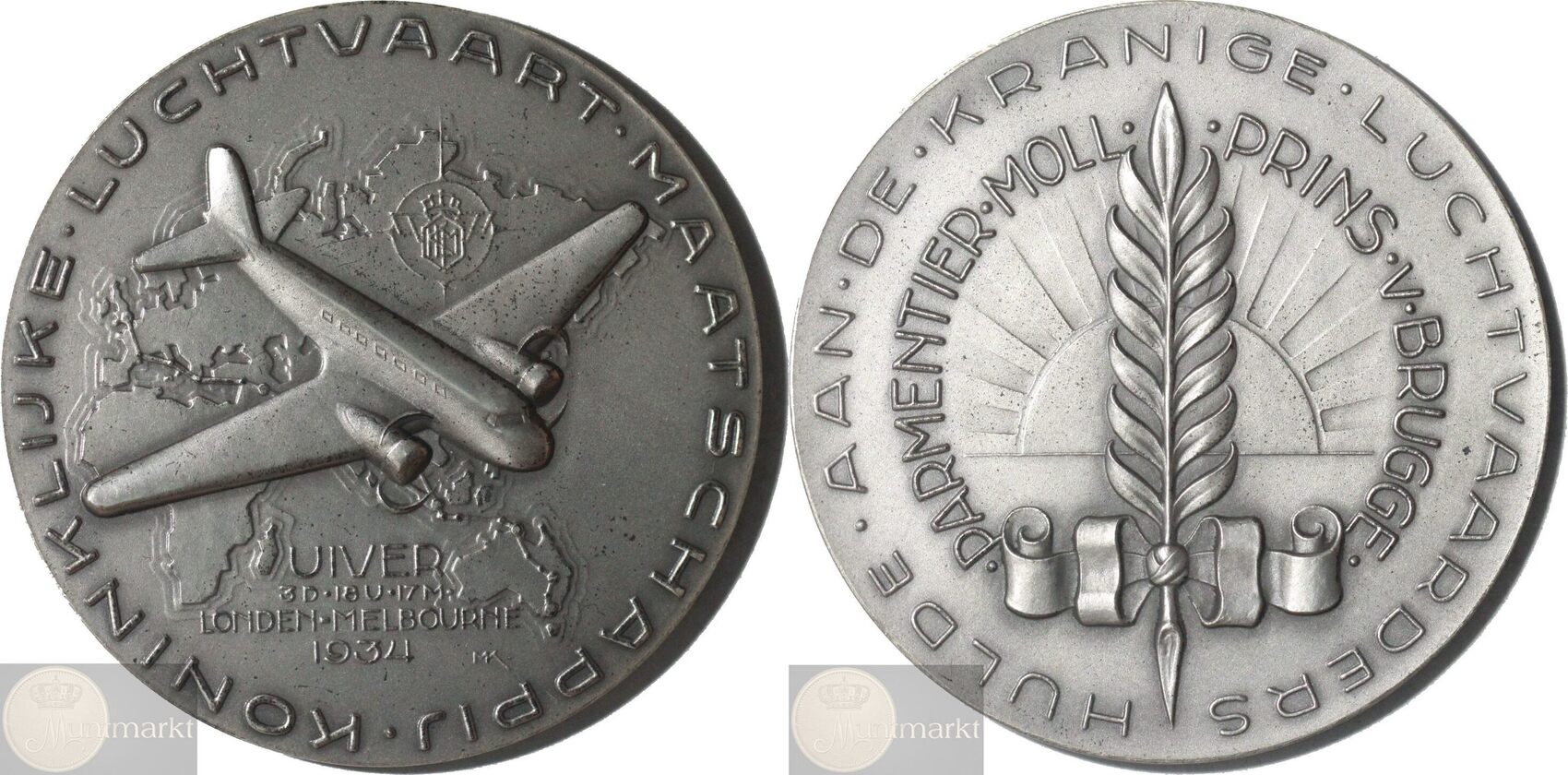 Koninkrijk der Nederlanden Historiepenning 1934 Overwinning Melbourne ...