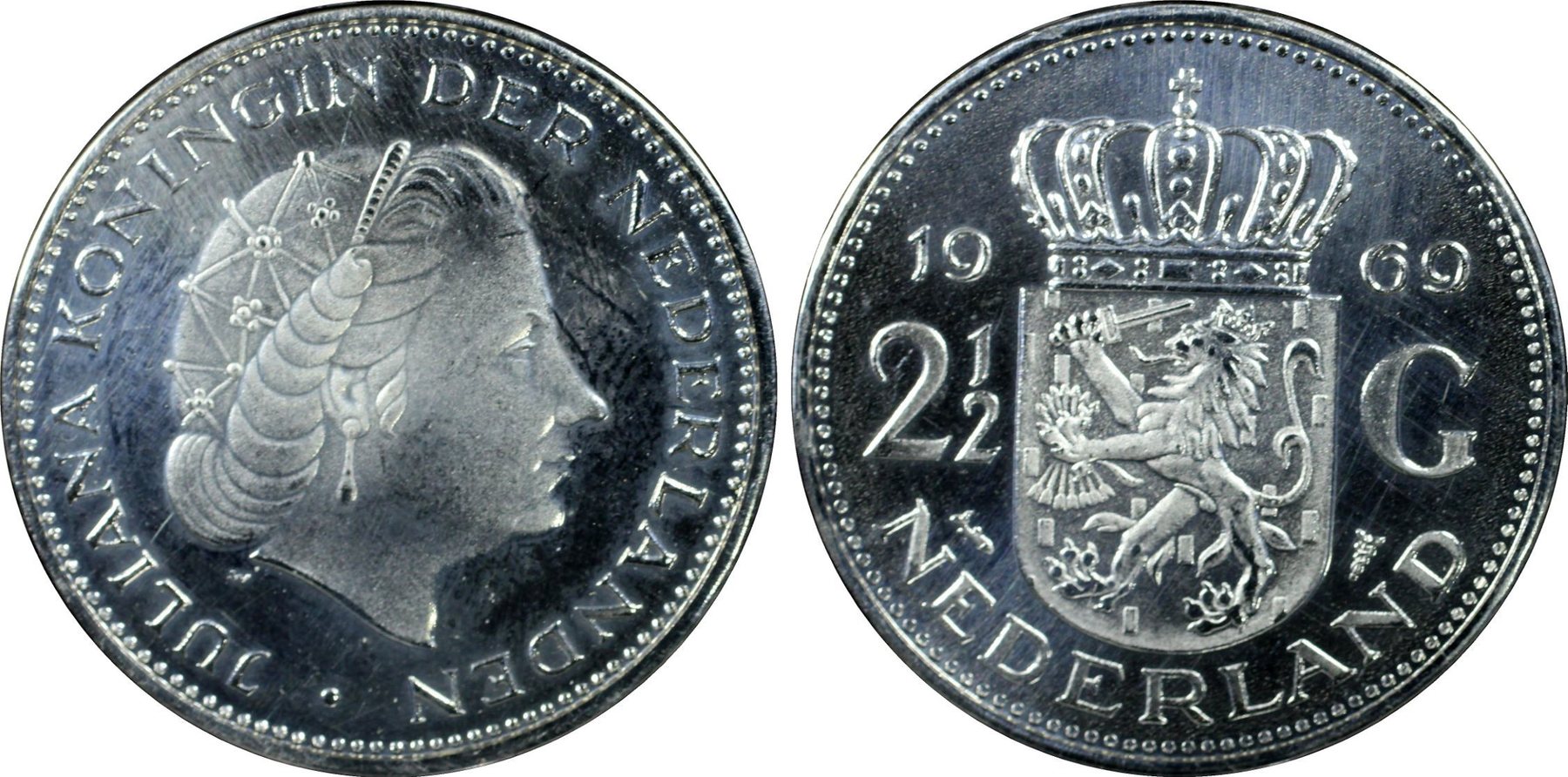 Netherlands Juliana - 2½ Gulden / Rijksdaalder PROOF 1969 Fish PCGS ...