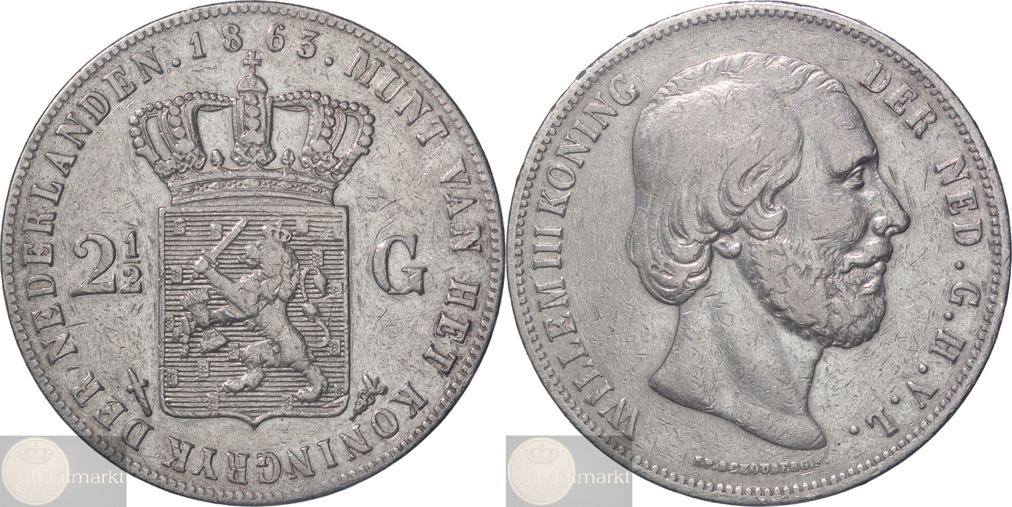 Nederland 2 Gulden Rijksdaalder 1863 Willem III RARE Keydate VF MA nederland-2-gulden-rijksdaalder-1863-willem-iii-rare-keydate-vf-ma