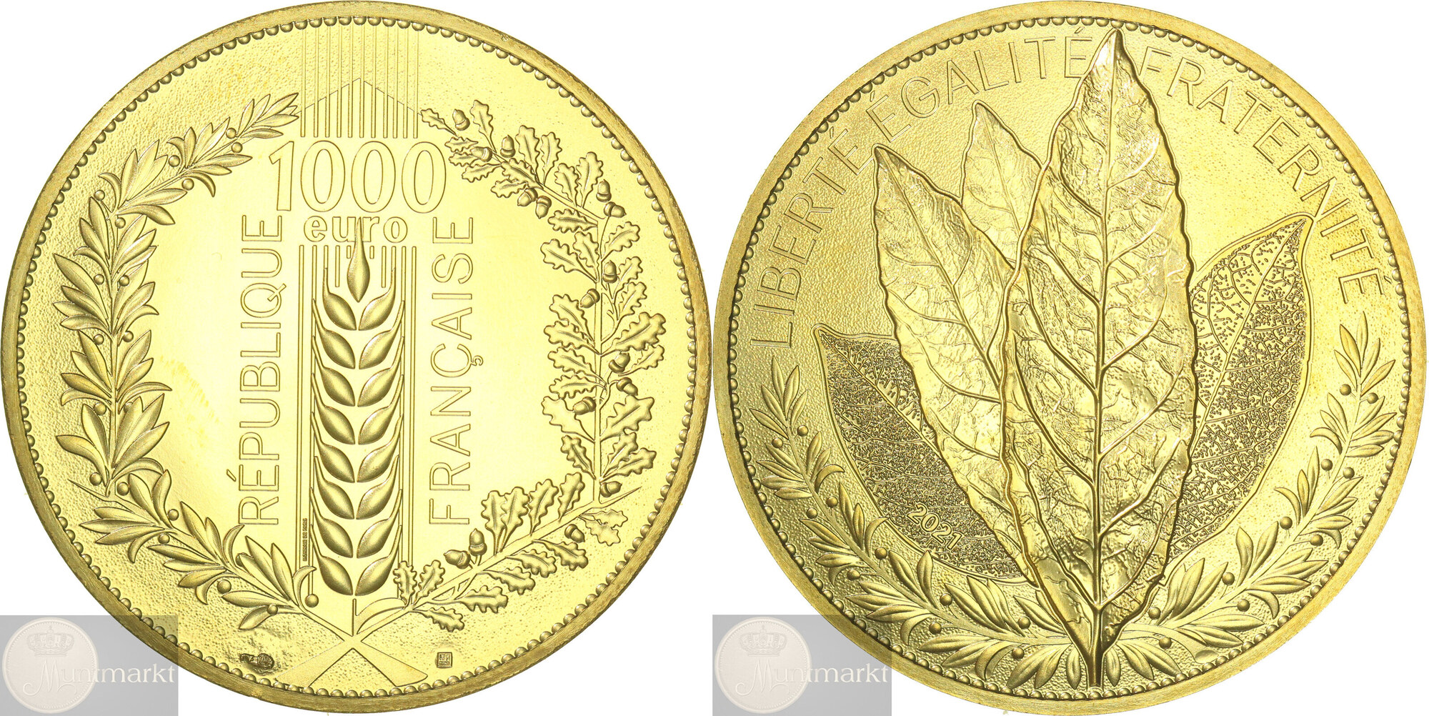 Frankrijk 1000 euro 2021 Le Laurier 12 gram goud MintState | MA-Shops