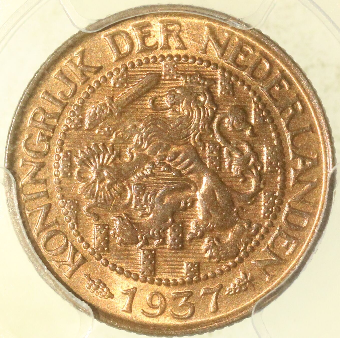 Netherlands 1 cent 1937 Wilhelmina PCGS MintState 65 Red | MA-Shops