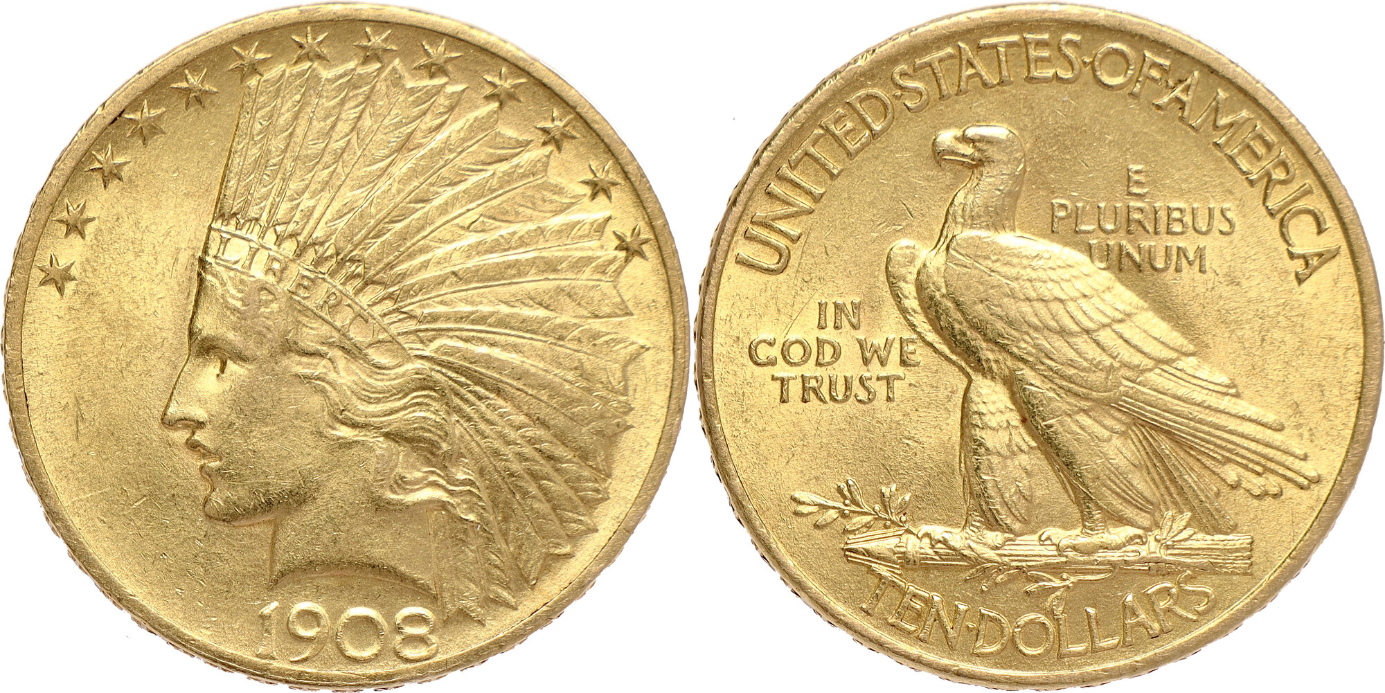 United States 10 Dollars 1908 Indian Head - with motto - Philadelphia ...