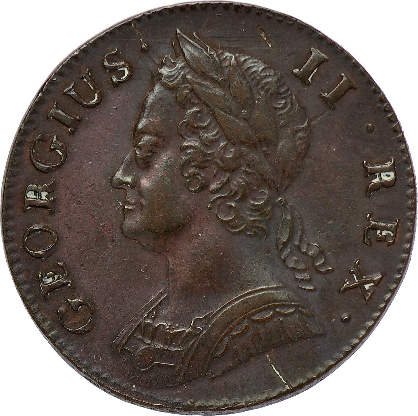 Great Britain Halfpenny 1743 George II Choice EF, attractive patina ...
