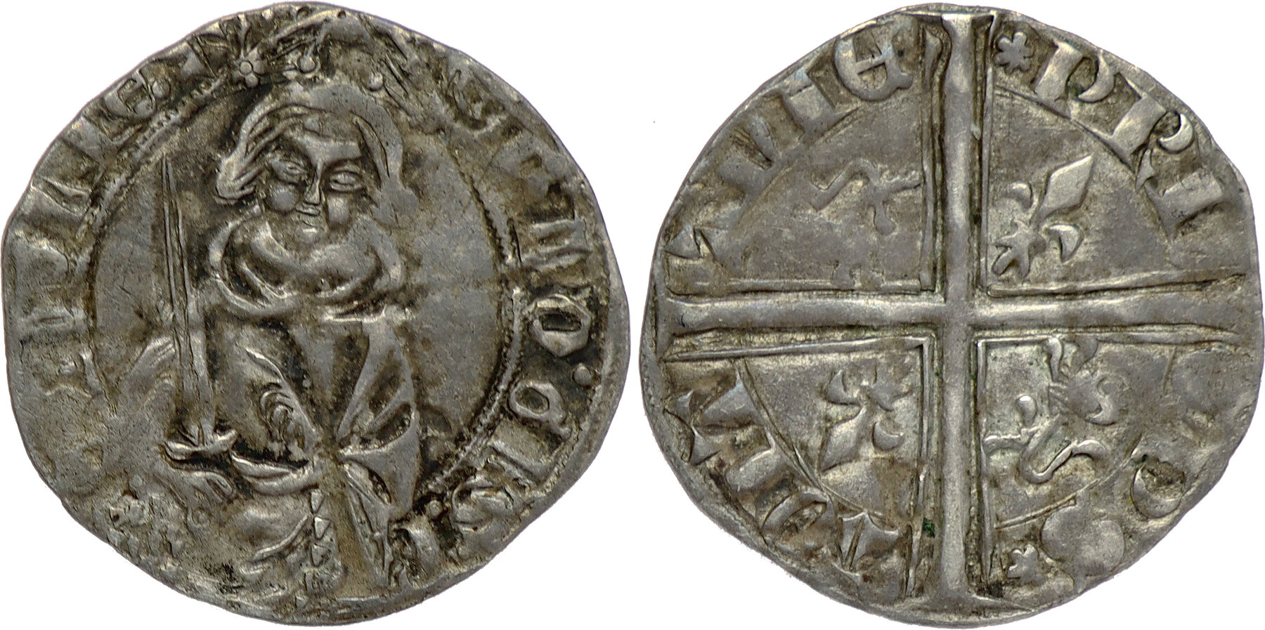 France Feudal Hardi d'argent n.d. (ca. 1362-1372) Anglo-Gallic - Edward ...