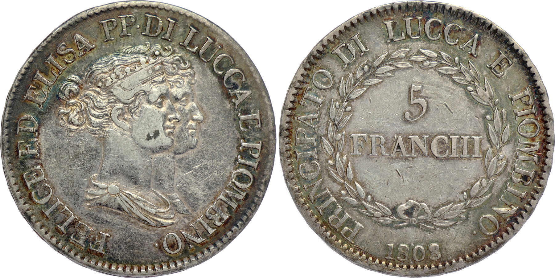 ITALIAN STATES 5 Franchi 1808 over 7 Principality of LUCCA & PIOMBINO ...