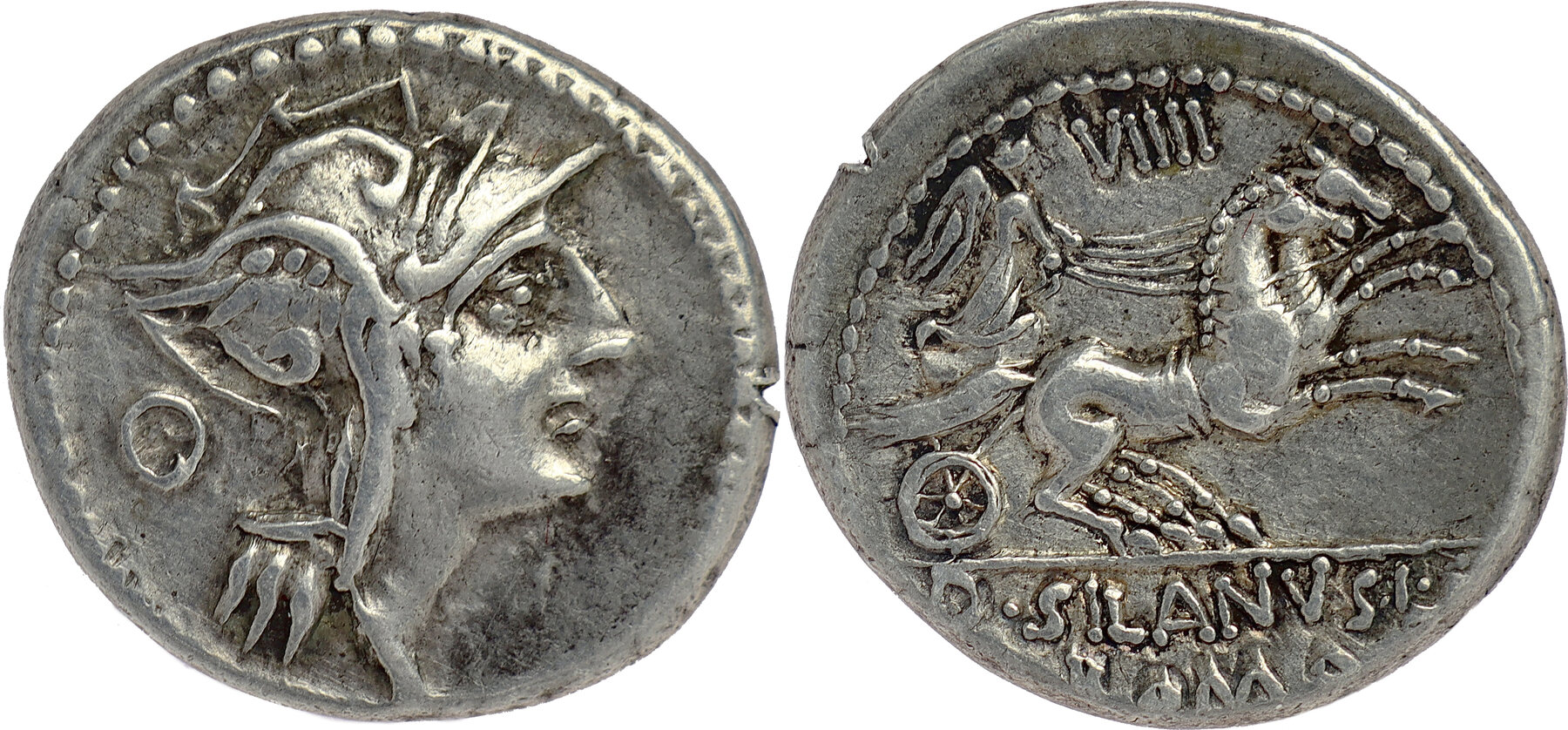 ROMAN REPUBLIC AR Denarius 91 B.C. Junia - D. Iunius Silanus L.f ...