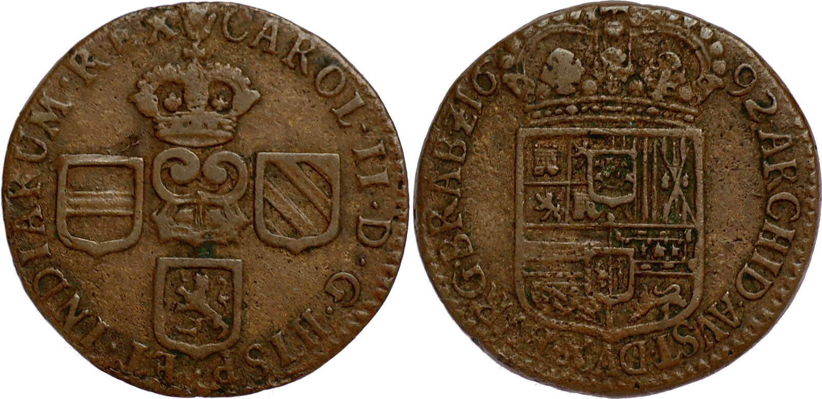 SPANISH NETHERLANDS Liard / Oord 1692 Duchy of Brabant - Charles II ...