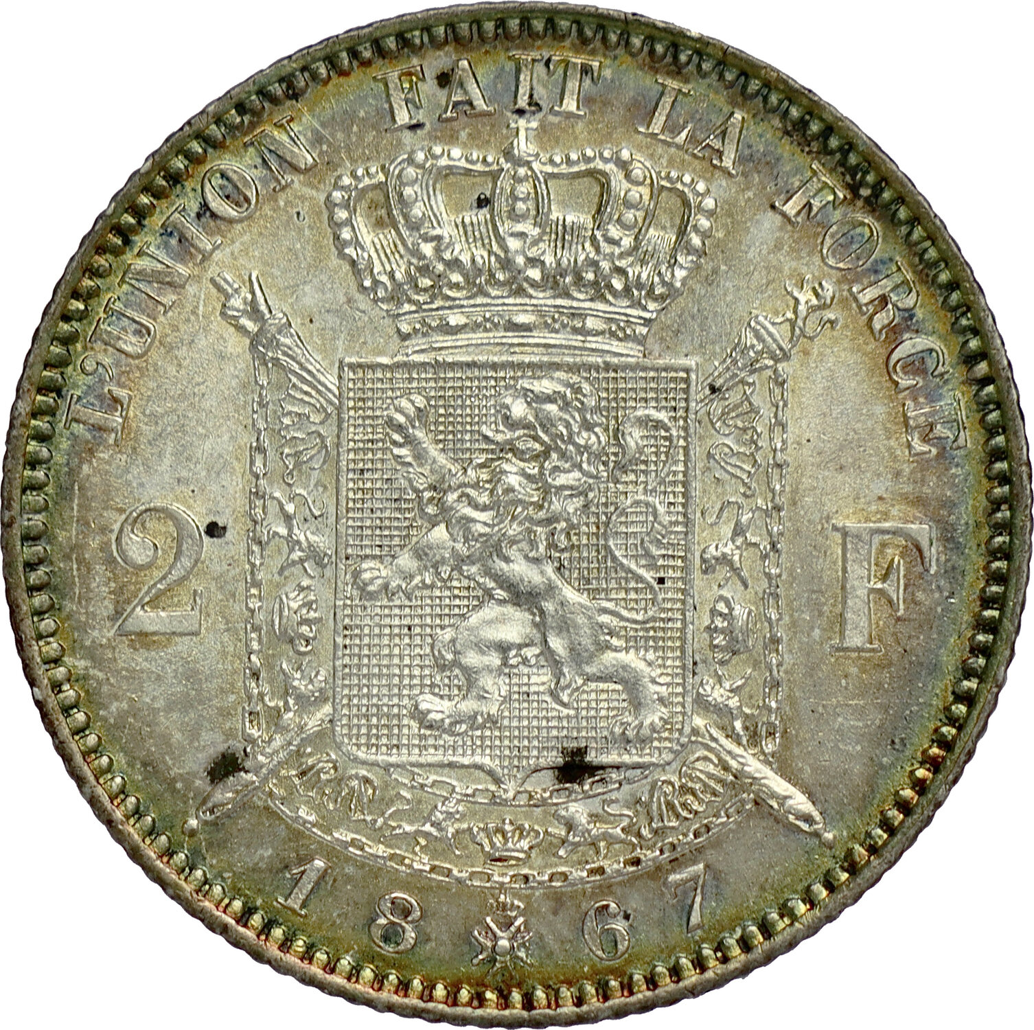 BELGIUM 2 Francs 1867 FR Kingdom - Leopold II - Brussels Mint - Type A ...