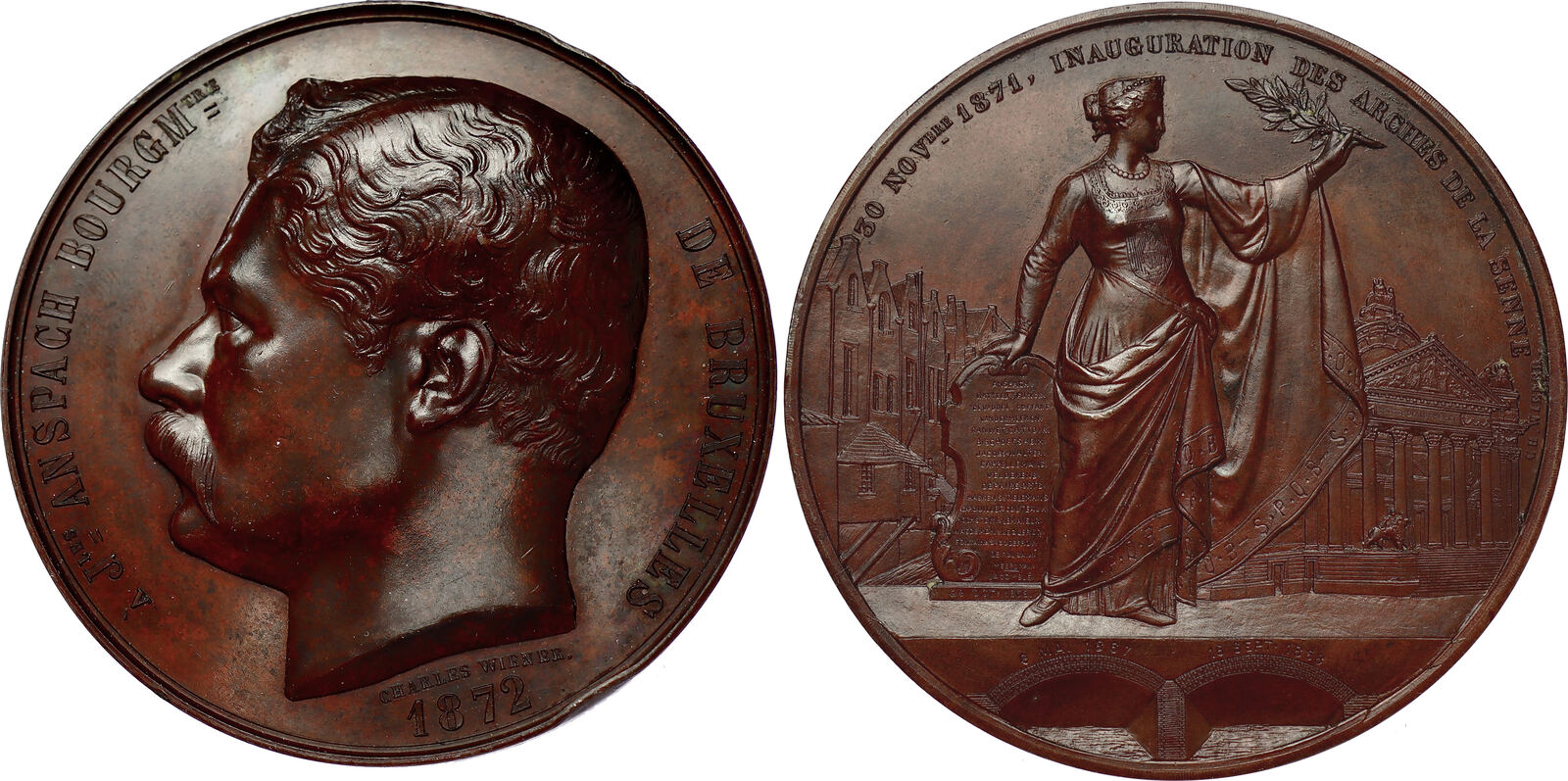 BELGIUM Æ Medal 1872 City of Brussels - Jules Anspach GEF | MA-Shops