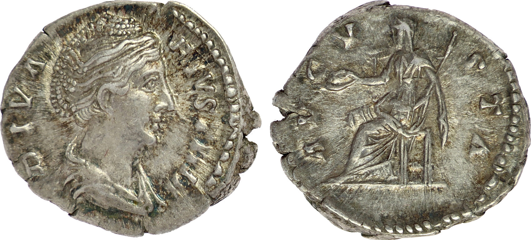 Roman Empire AR Denarius after 141 AD Antoninus Pius for Diva Faustina ...