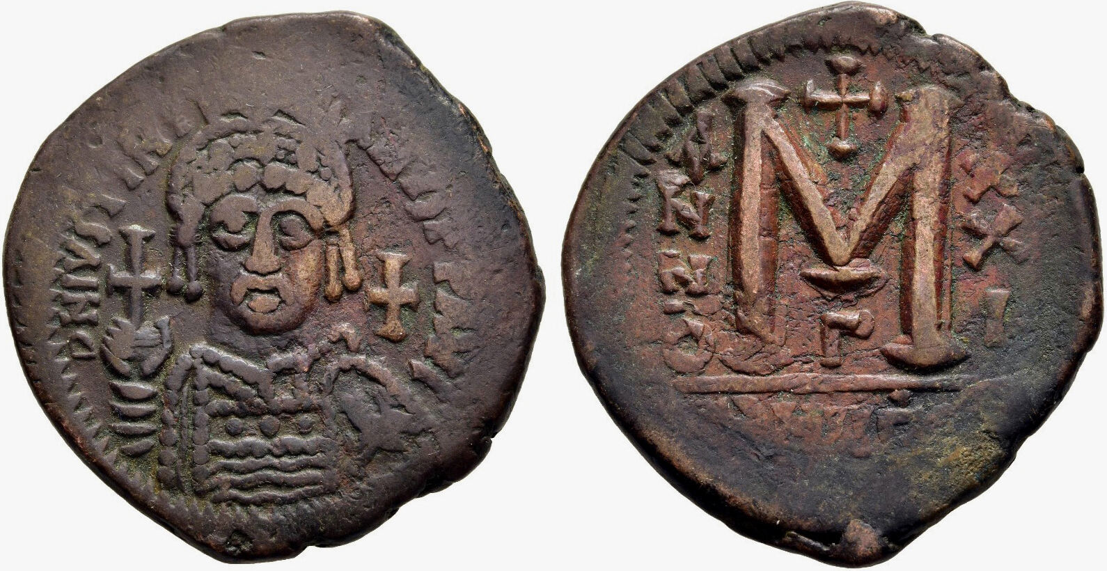 BYZANTINE EMPIRE Æ Follis of 40 Nummi RY 21 (547-548 AD) Justinianus I ...