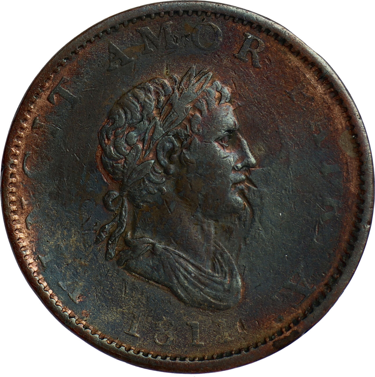 GREAT BRITAIN ½ Penny Token 1811 British Copper Company - OVERSTRIKE ...