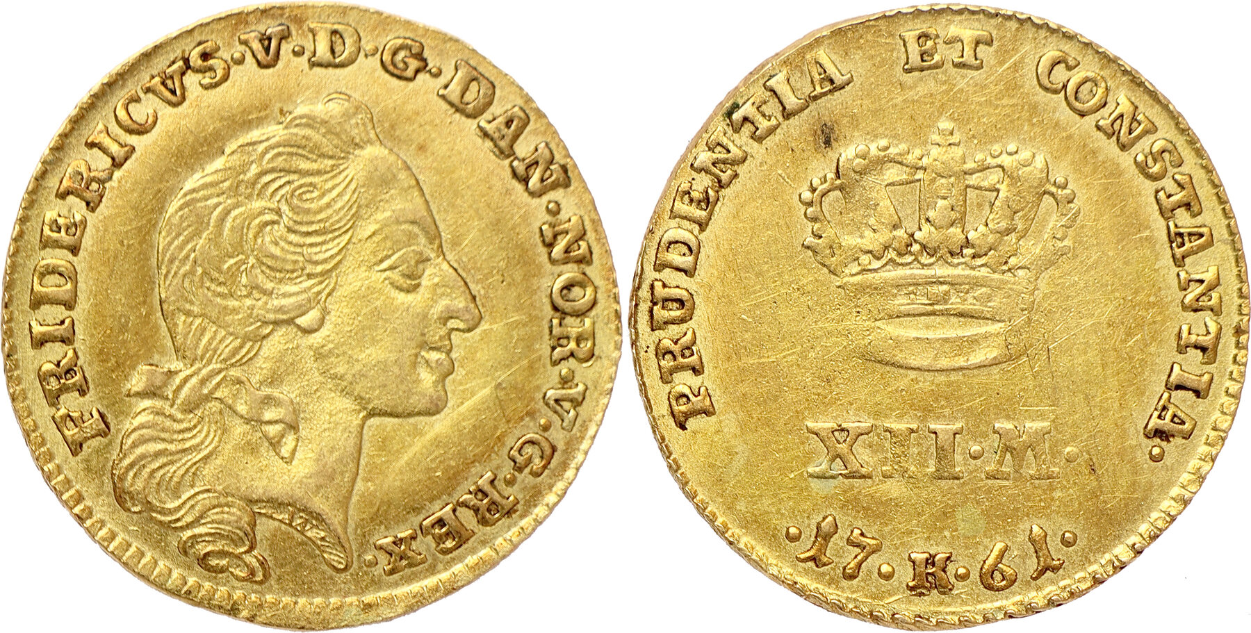 DENMARK 12 Mark (Courant Ducat) 1761 K Frederick V - Copenhagen Mint VF ...
