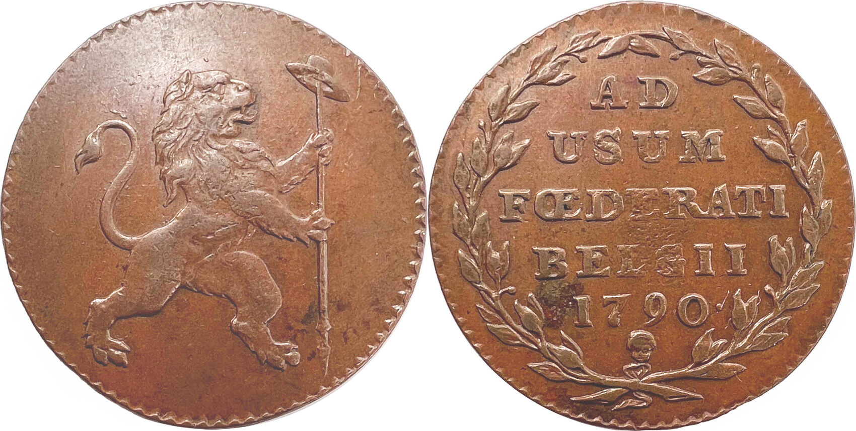 Austrian Netherlands (Belgium) 2 Liards / 2 Oorden 1790 Insurrection Coinage, Bruxelles Mint. EF ...