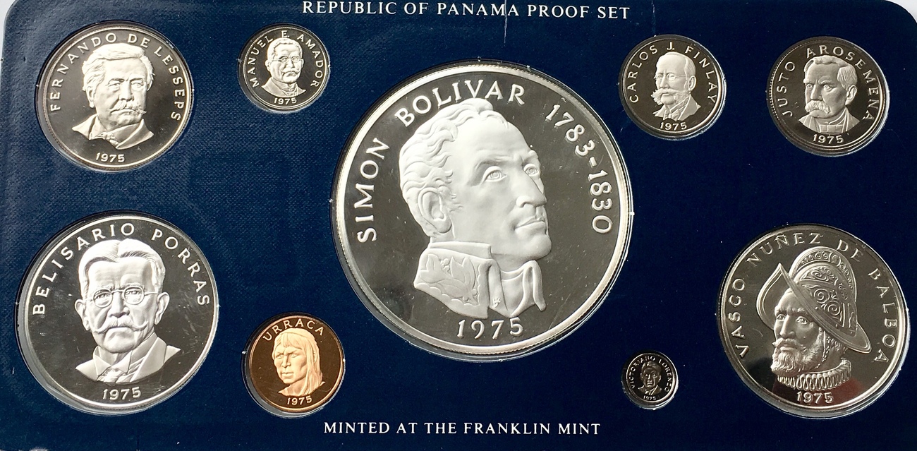 Panama, Proof Coin Set in Box (1975) / First Major Coinage Redesign (9 ...