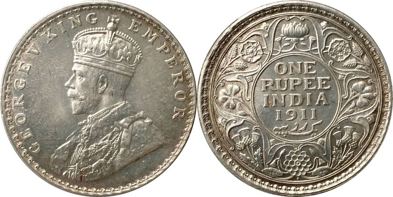 British-India, George V, 1 Rupee, (1911) Pig elephant, AU | MA-Shops