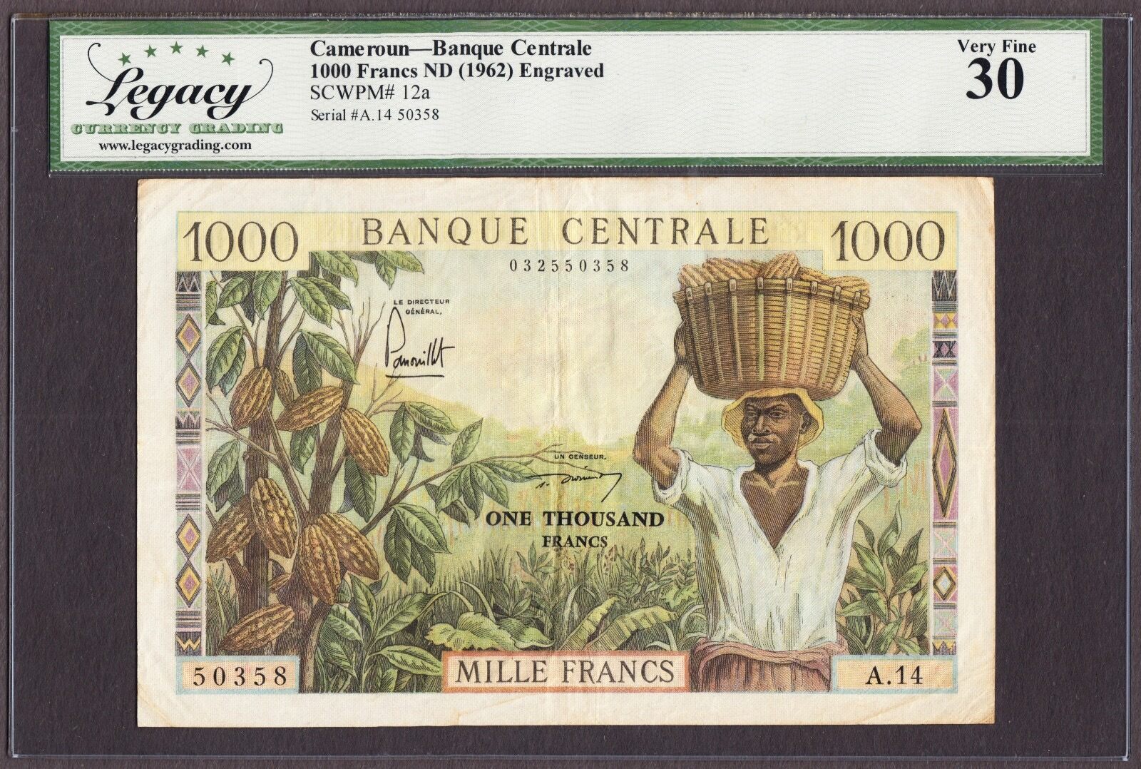 Camerron Cameroun / Cameroon 1000 Francs ND (1962) Pick-12a Legacy ...