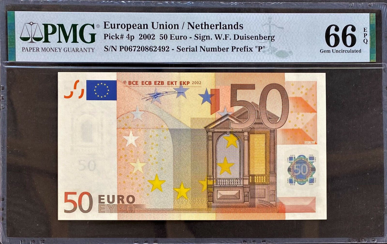 50 Euro 2002 European Union NETHERLANDS (P) DUISENBERG P-4p GEM UNC PMG ...