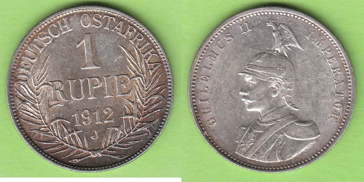 Deutsch-Ostafrika 1 Rupie 1912 J hübsch, seltener Jahrgang EF / aEF ...