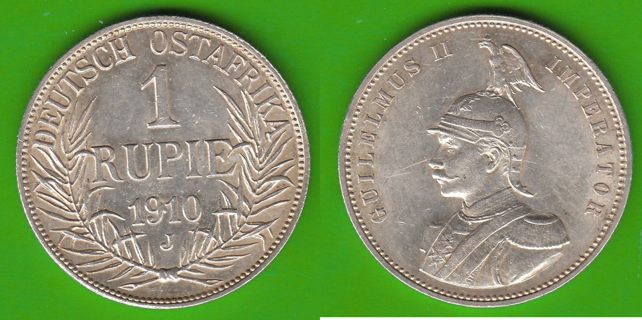 Deutsch-Ostafrika 1 Rupie 1910 J sehr hübsch UNC, winzige Kratzer | MA ...
