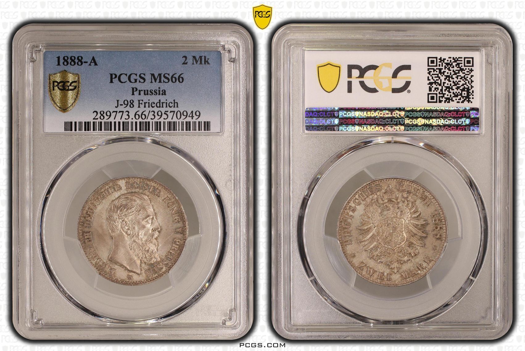 Preußen 2 Mark Friedrich III. 1888, Prachtstück PCGS MS66 | MA-Shops