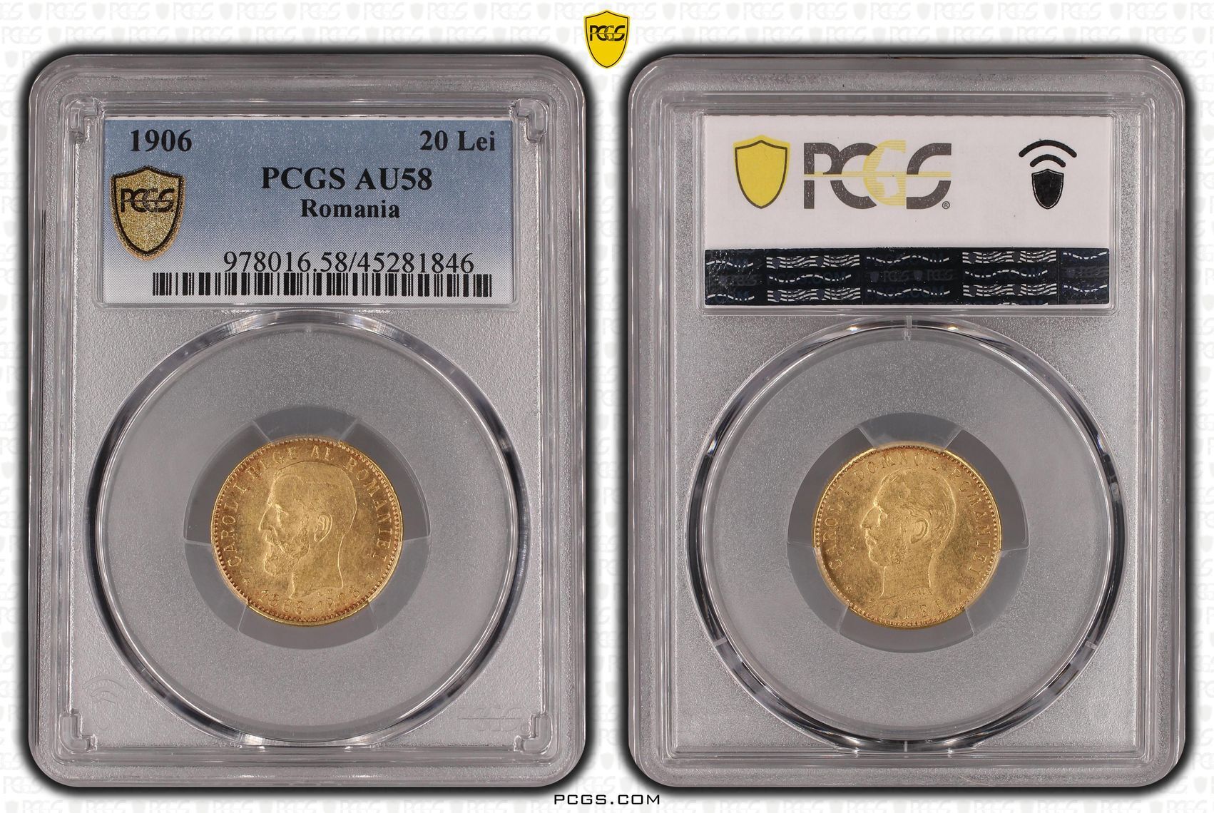 Rumänien 20 Lei 1906 GOLD, Carol I. 1866-1914, hübsch, selten PCGS AU58 | MA-Shops