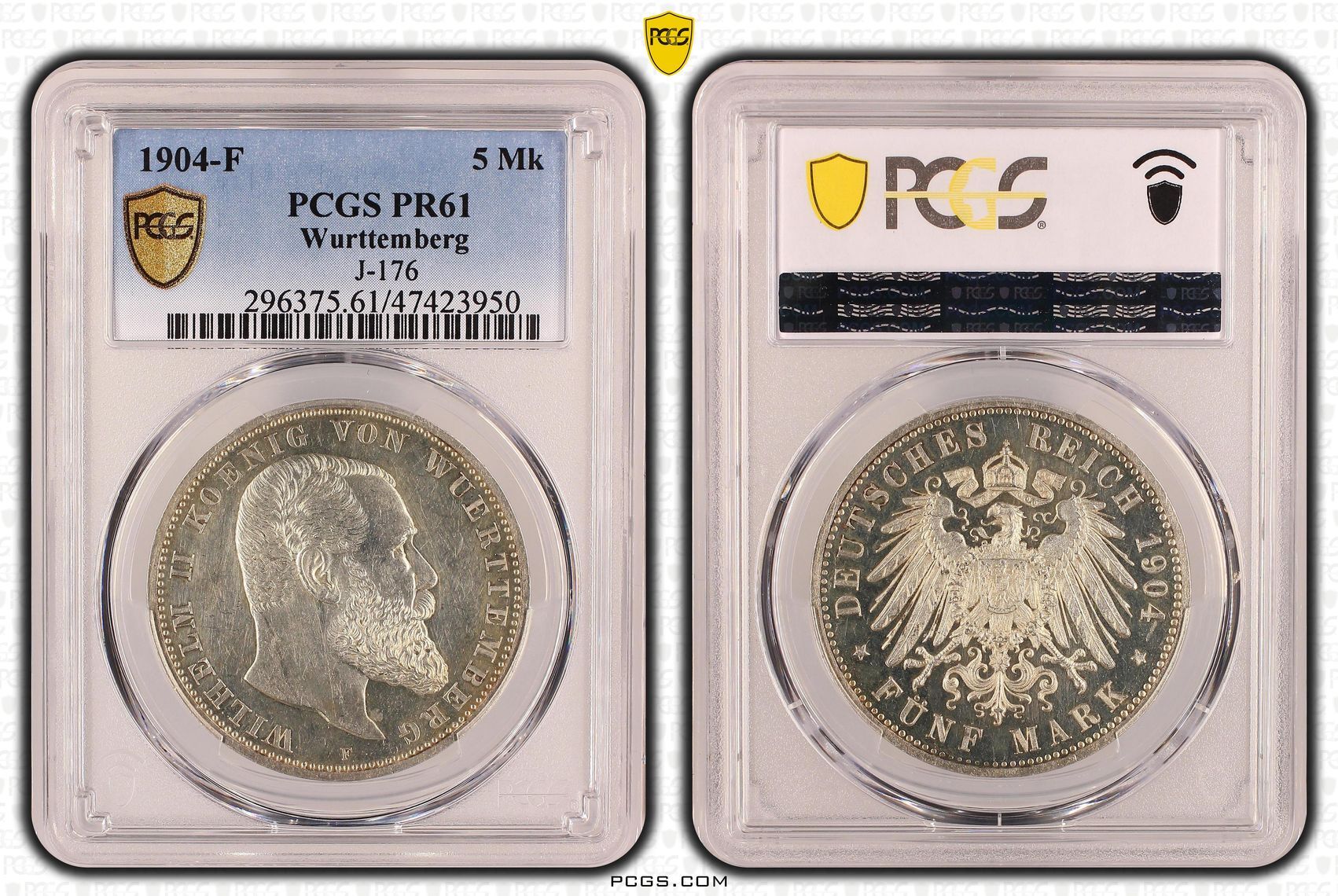 Württemberg 5 Mark 1904 Wilhelm II. 1891-1918, sehr selten in proof PP ...