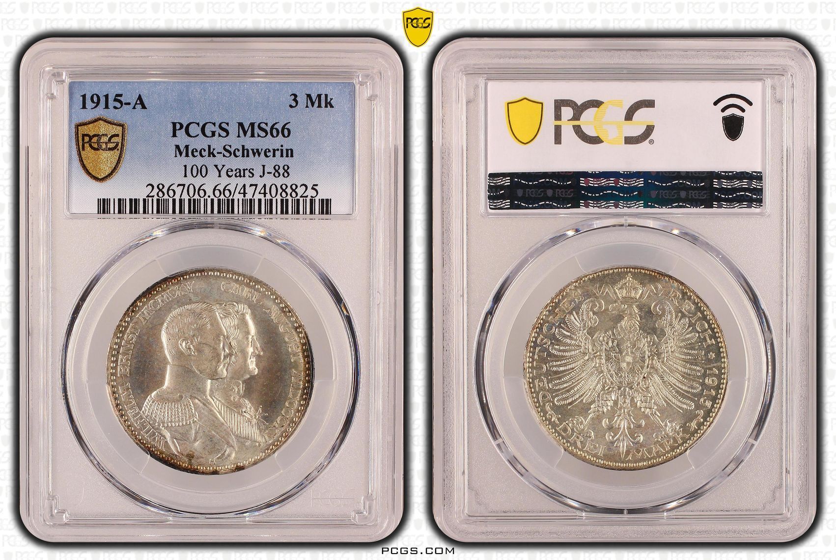 Sachsen-Weimar-Eisenach 3 Mark 1915 Wilhelm Ernst 1901-1918, Jahrhundertfeier, Prachtexemplar ...