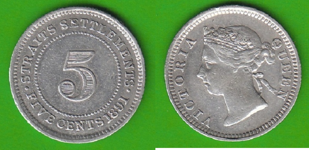 Straits Settlements 5 Cents 1891 Victoria 1837-1901 VF+ | MA-Shops