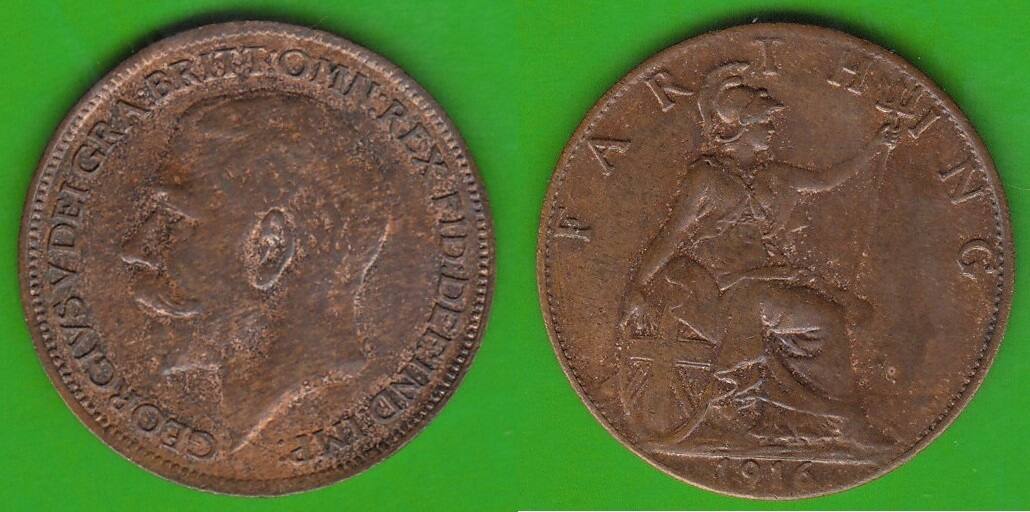 Großbritannien Farthing 1916 George V. 1910-1936, hübsch EF | MA-Shops