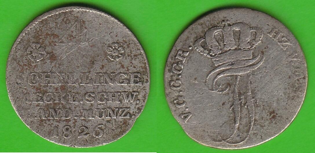 Mecklenburg-Schwerin 4 Schillinge 1826 Friedrich Franz I. 1785-1837 F-VF | MA-Shops