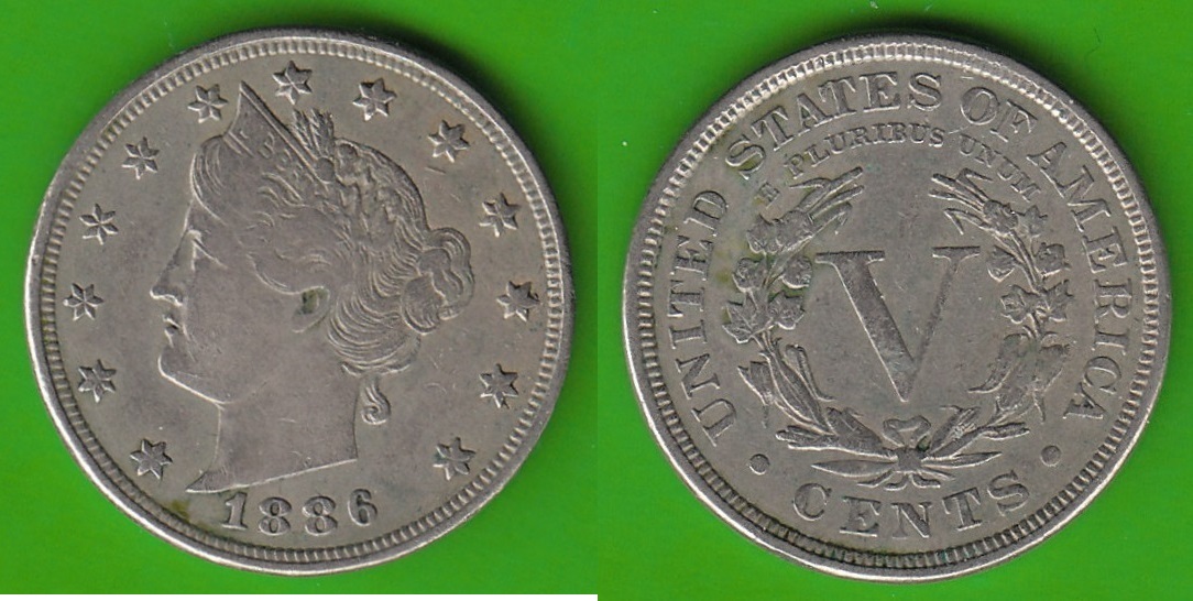 USA 5 Cents 1886 Liberty Nickel, seltener Jahrgang VF | MA-Shops